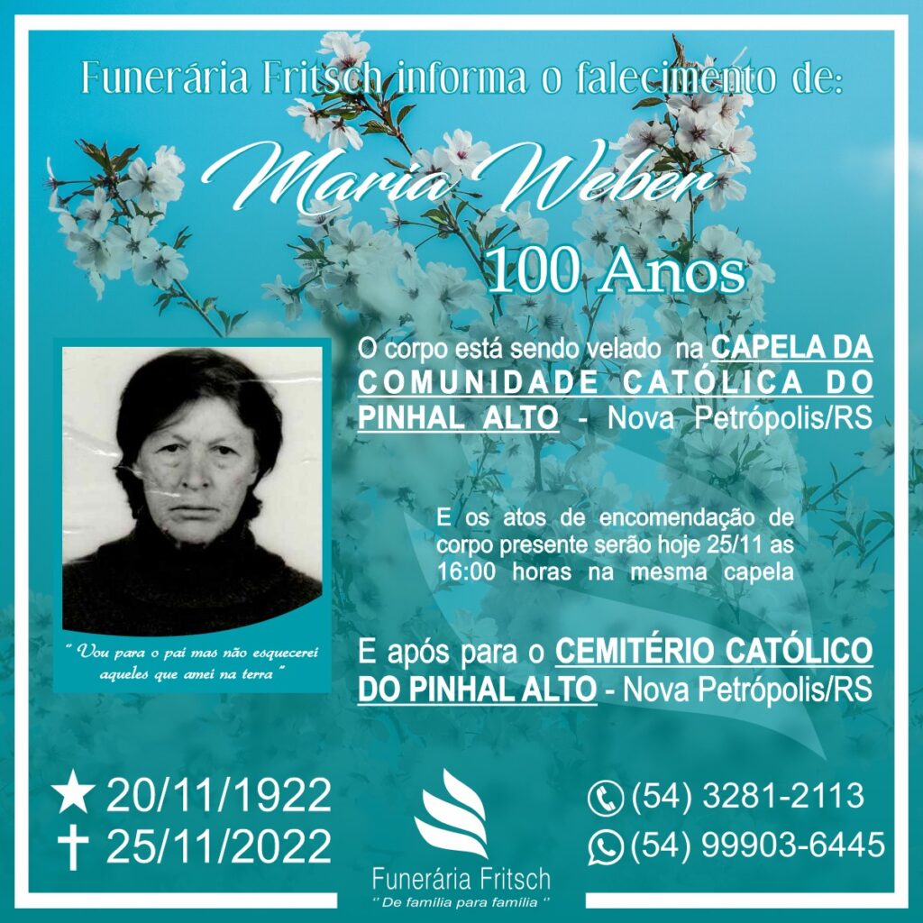 Morre Maria Weber, do Pinhal Alto, aos 100 anos de idade - Jornal O Diário